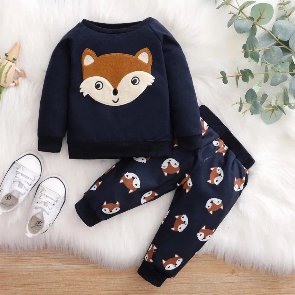 Fox Navy Baby Cotton Pullover and Pants Set